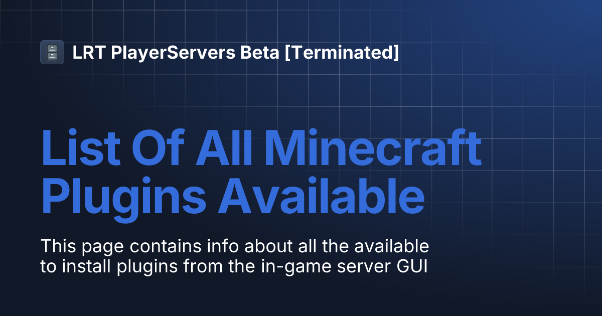List Of All Minecraft Plugins Available | LRT PlayerServers Beta [Terminated]